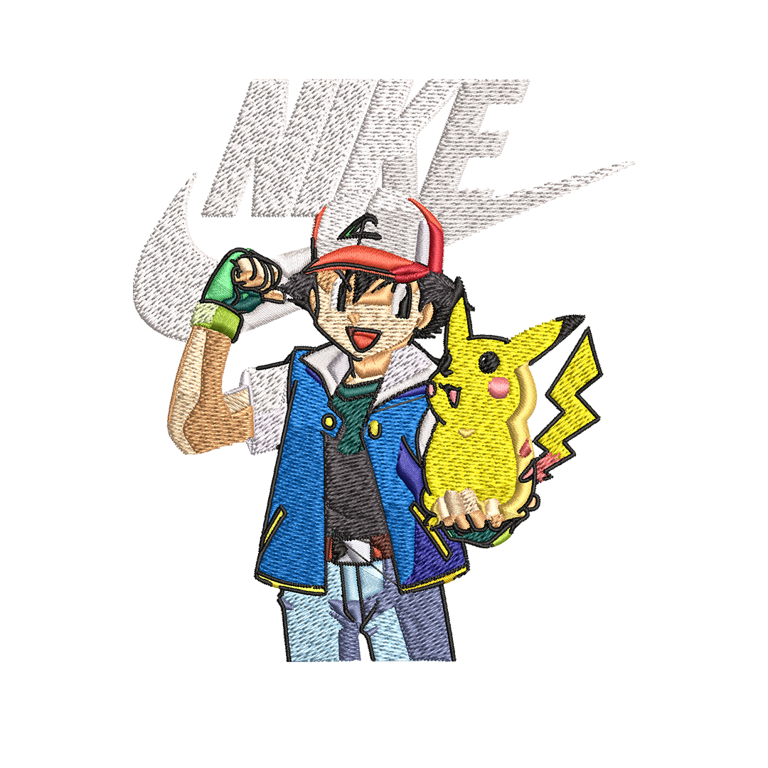 Satoshi and pikachu Nike Embroidery design, Pokemon Nike Emb | Inspire ...