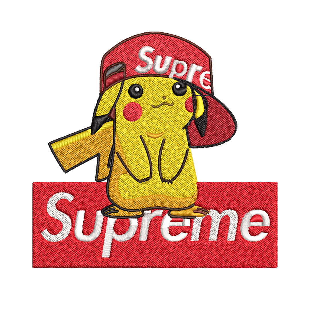 Supreme Pikachu Embroidery design, Pokemon Embroidery, anime | Inspire ...