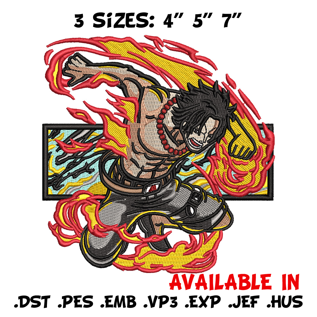 Ace flame embroidery design, One piece embroidery, Anime des - Inspire ...