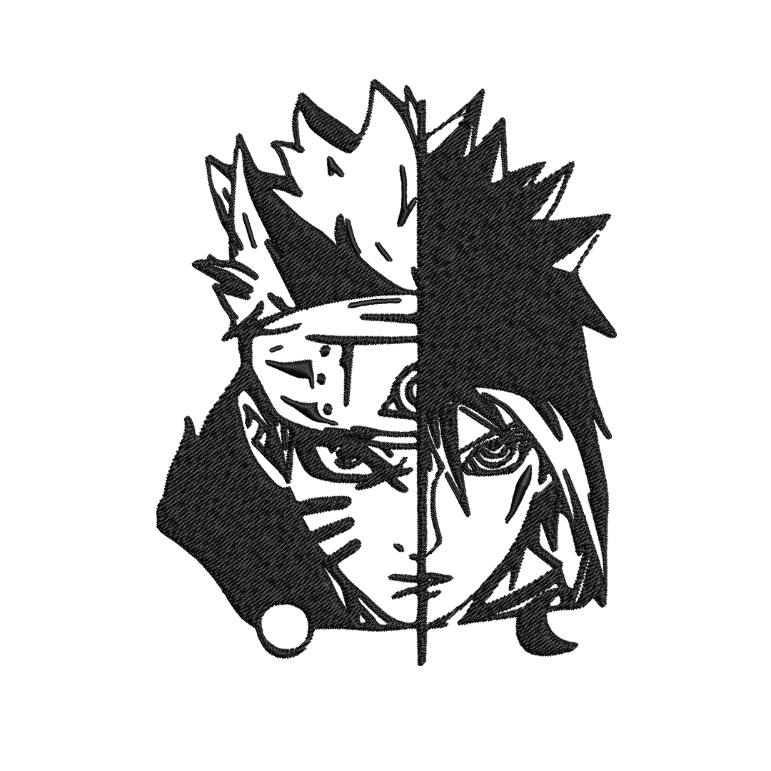 Sasuke and Naruto black and white Embroidery design, Naruto - Inspire ...