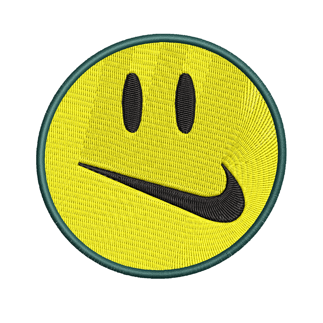 Emoji smile swoosh embroidery design, Emoji embroidery, logo | Inspire ...