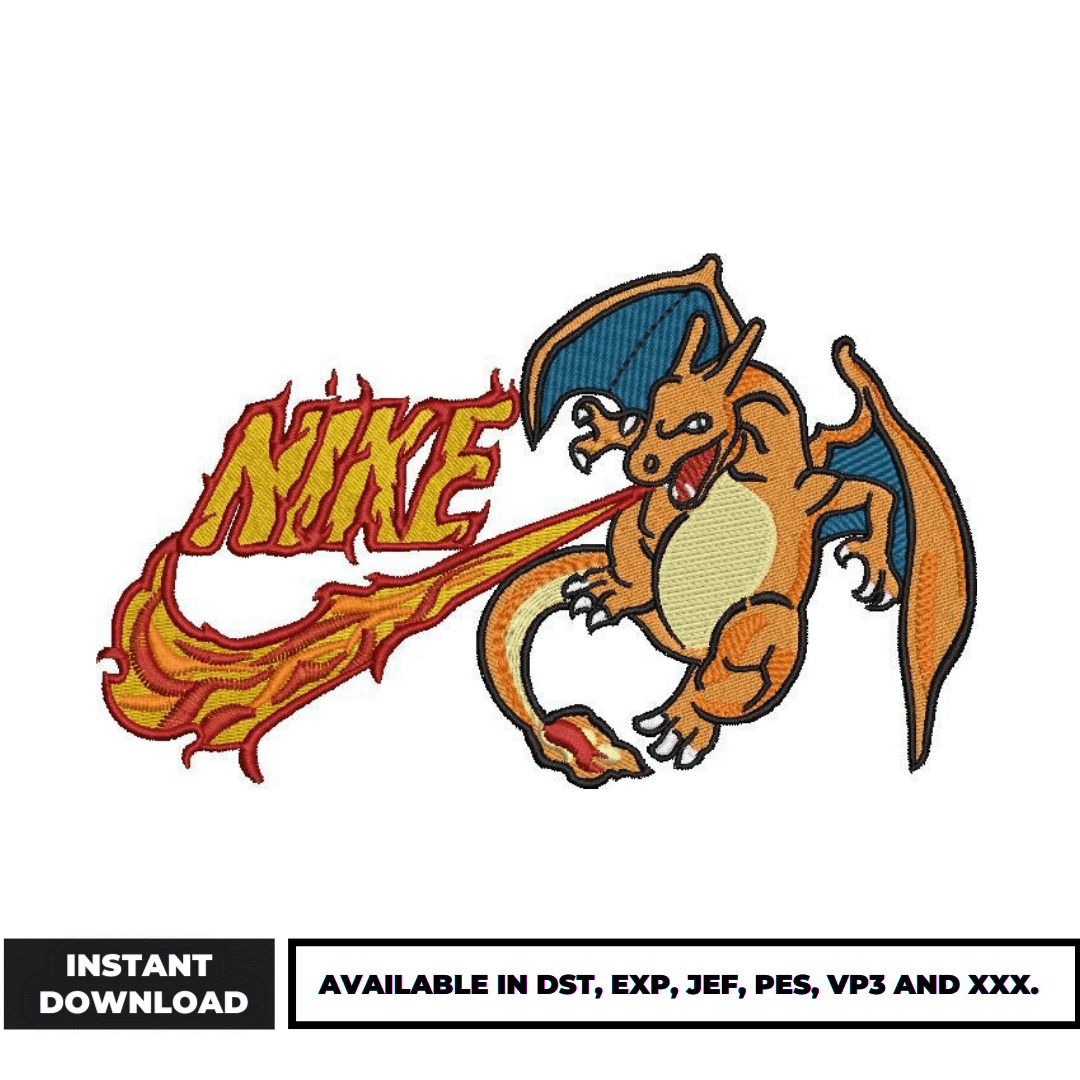 Charizard nike embroidery design, Pokemon embroidery, anime | Inspire ...