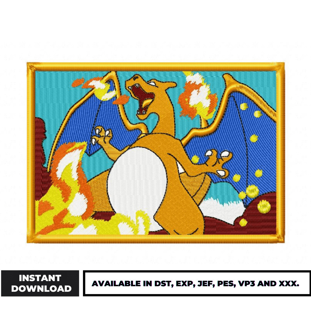 Charizard fire embroidery design, Pokemon embroidery, anime | Inspire ...