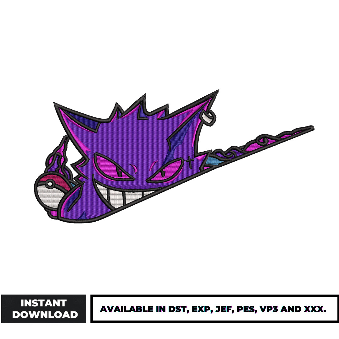 Gengar Nike embroidery design, Pokemon embroidery, anime emb | Inspire ...