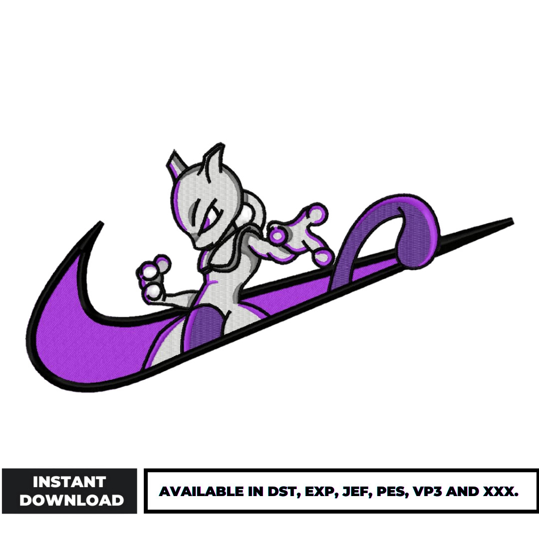 Mewtwo Nike embroidery design, Pokemon embroidery, anime emb - Inspire ...
