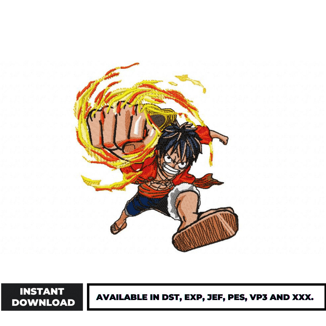 Luffy Fire Fist embroidery design, One Piece embroidery, ani | Inspire ...