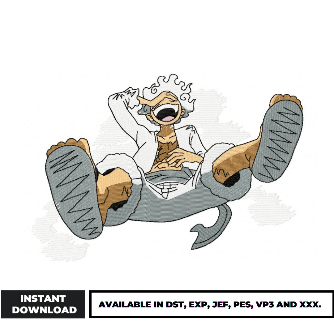 Gear 5 Luffy embroidery design, One Piece embroidery, anime | Inspire ...