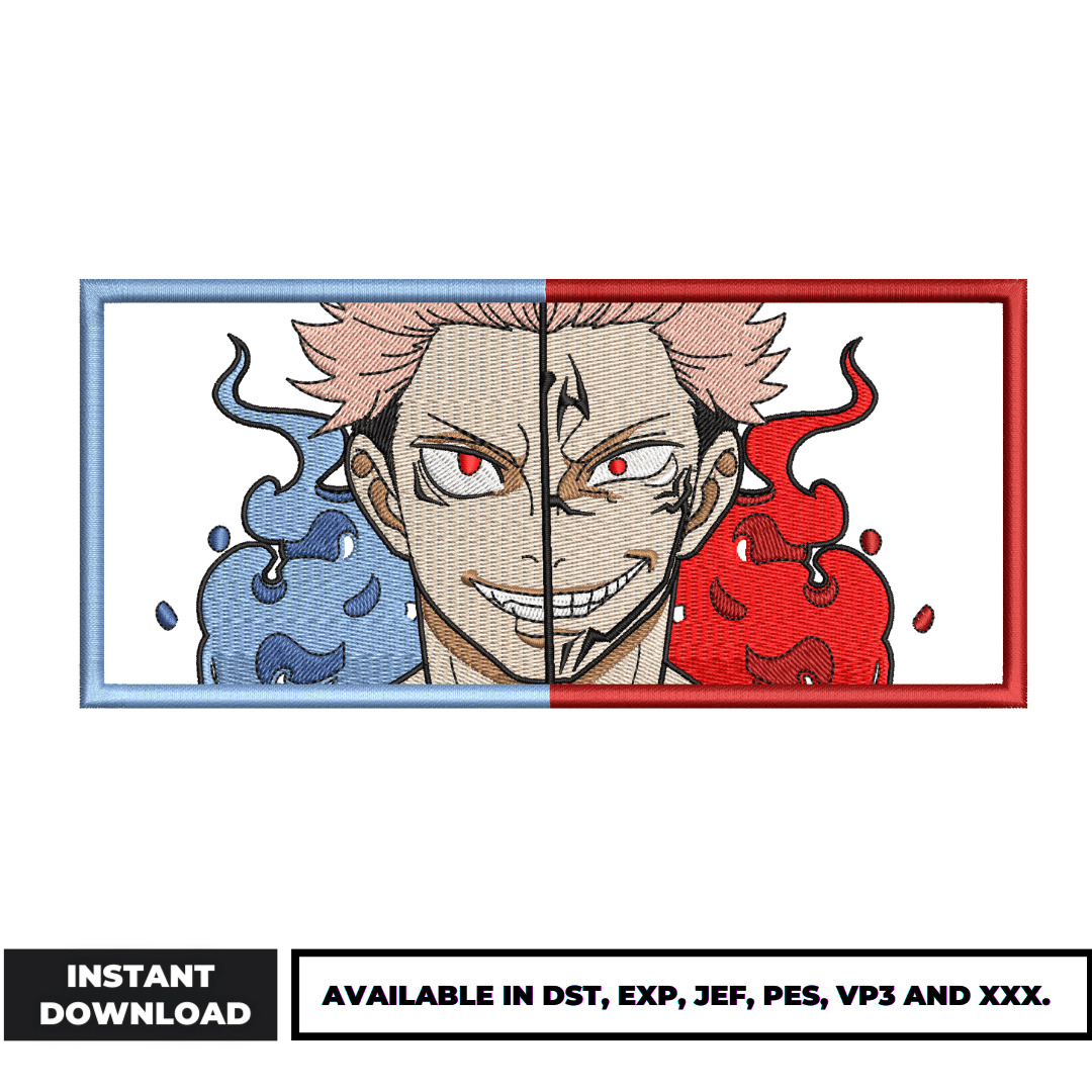 Sukuna yuji half face embroidery design, jujutsu kaisen embr | Inspire ...