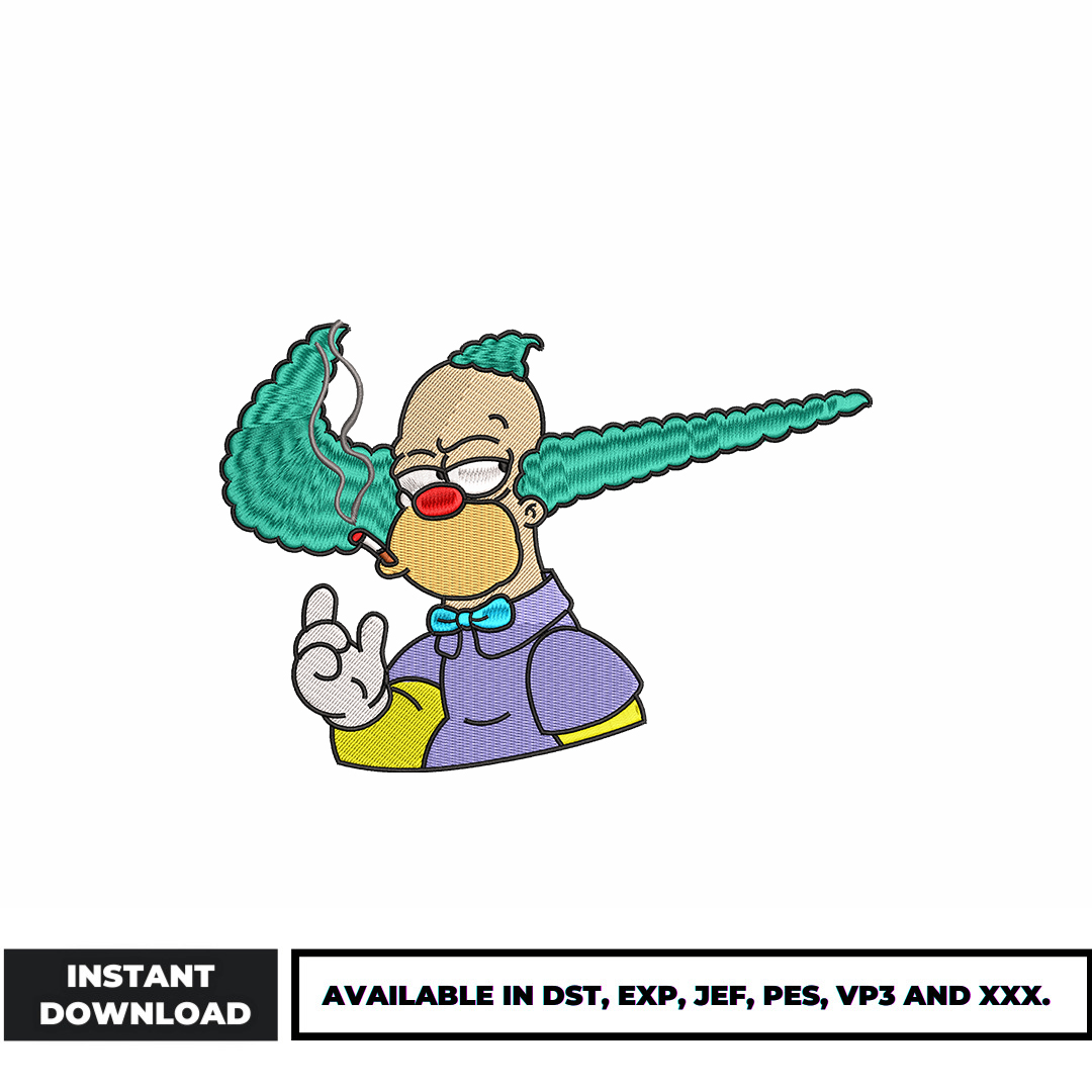 Krusty the Clow Nike embroidery design, cartoon embroidery, | Inspire ...