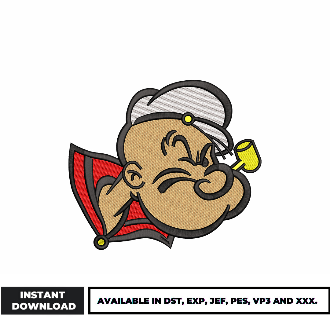 Popeye face embroidery design, Popeye embroidery, cartoon em | Inspire ...