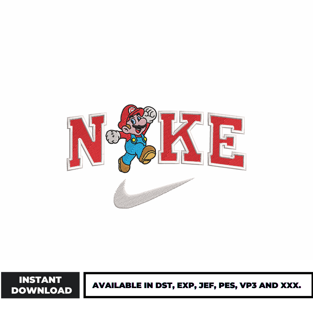 Mario Nike embroidery design, Super Mario Bros. embroidery, | Inspire ...