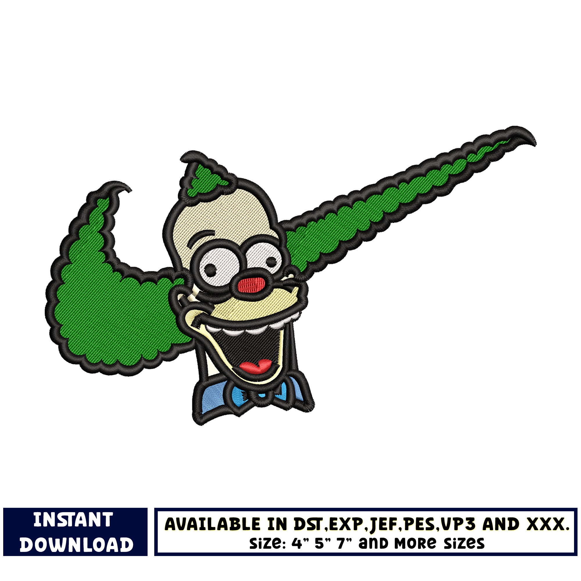 Krusty the Clown nike embroidery design | Inspire Uplift
