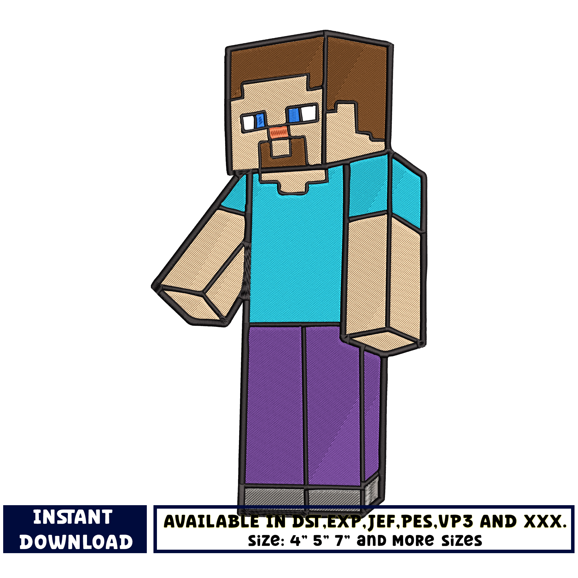 Minecraft steve embroidery design - Inspire Uplift
