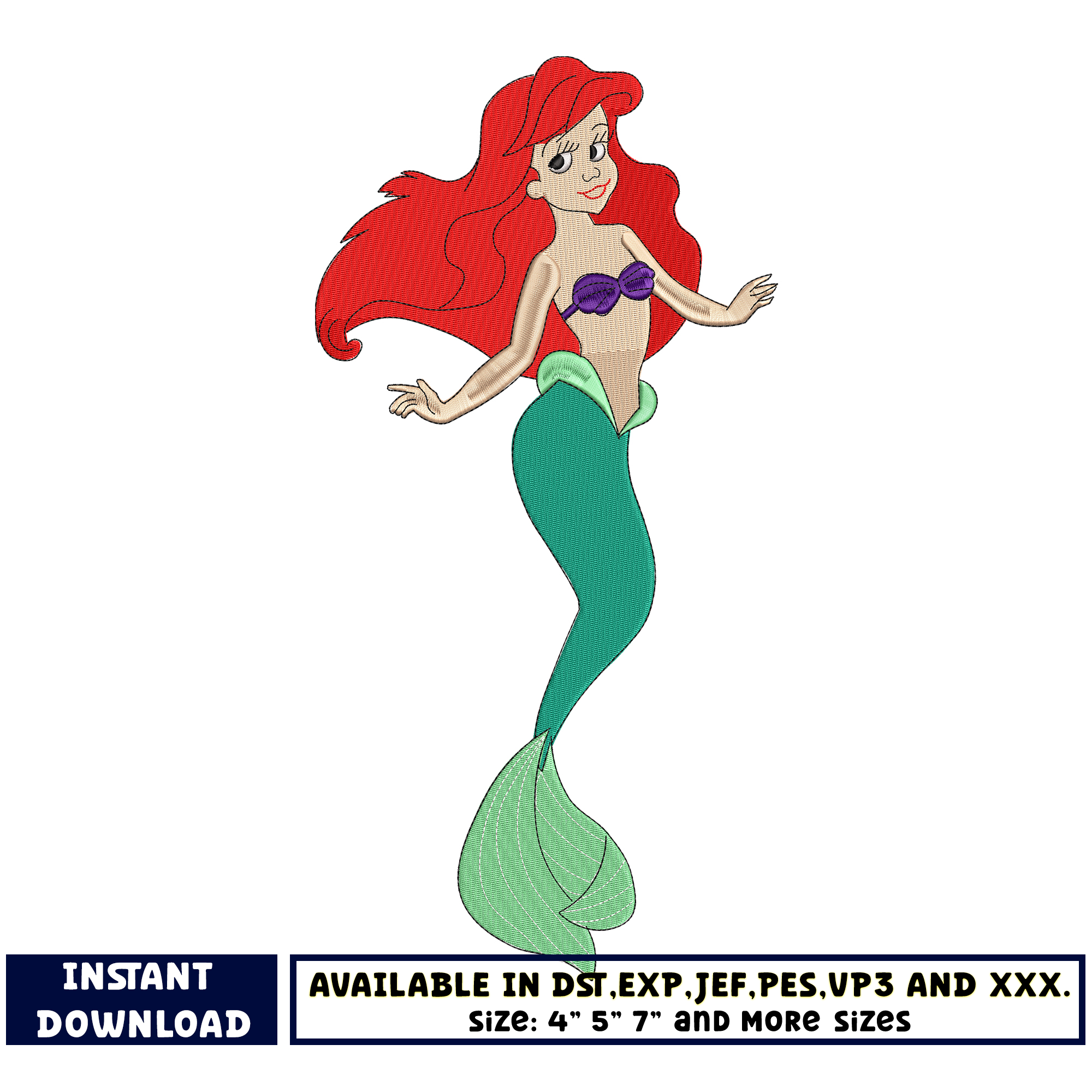 Princess ariel embroidery design | Inspire Uplift