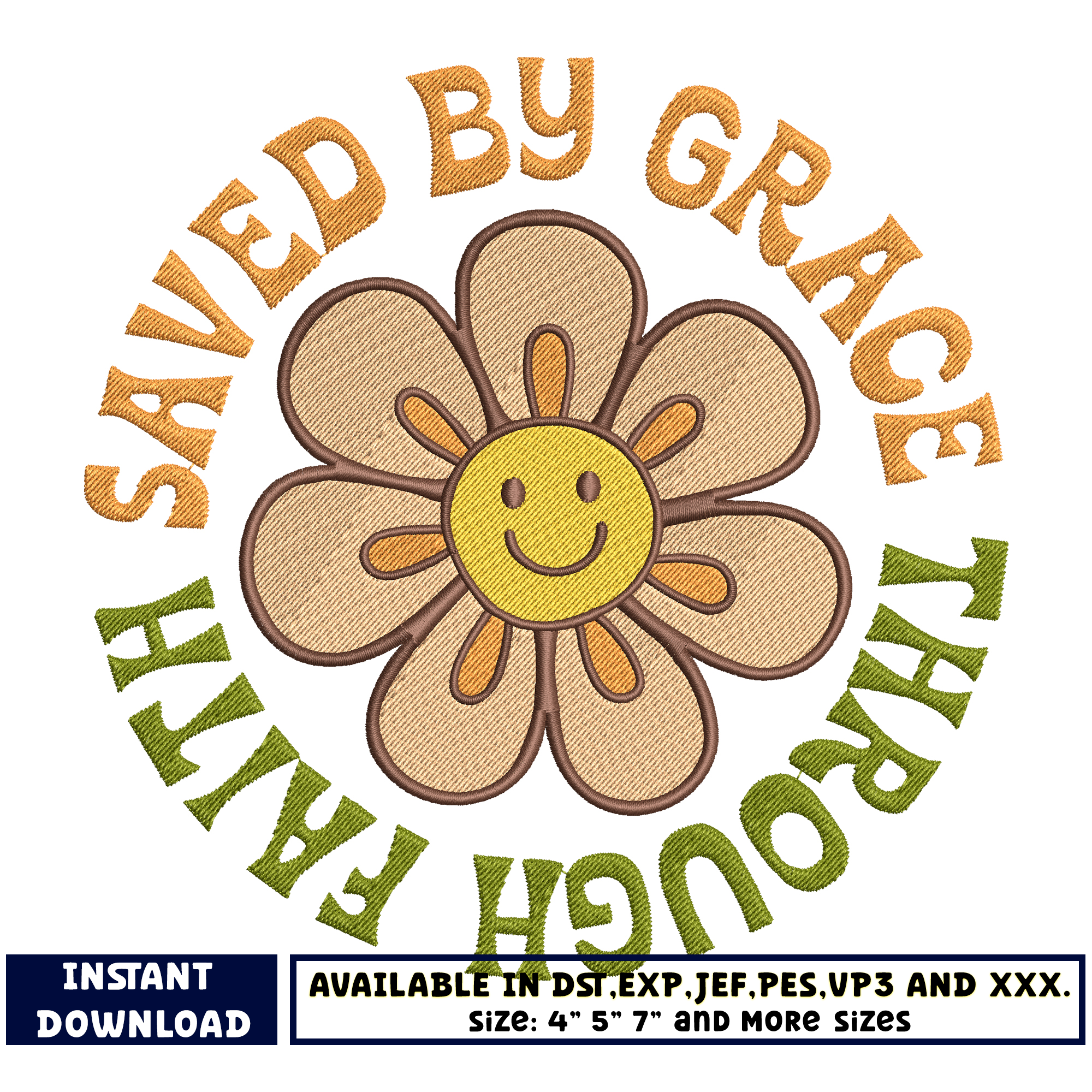 Saved by grace embroidery design | Inspire Uplift