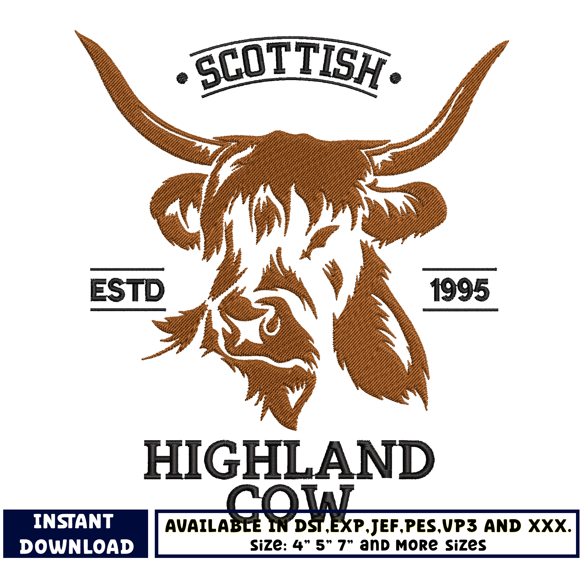 highland cow embroidery - Inspire Uplift