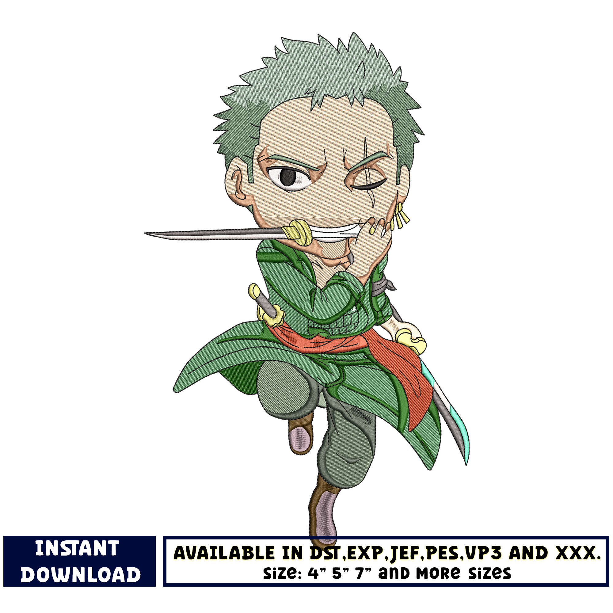 Zoro roronoa chibi embroidery design | Inspire Uplift