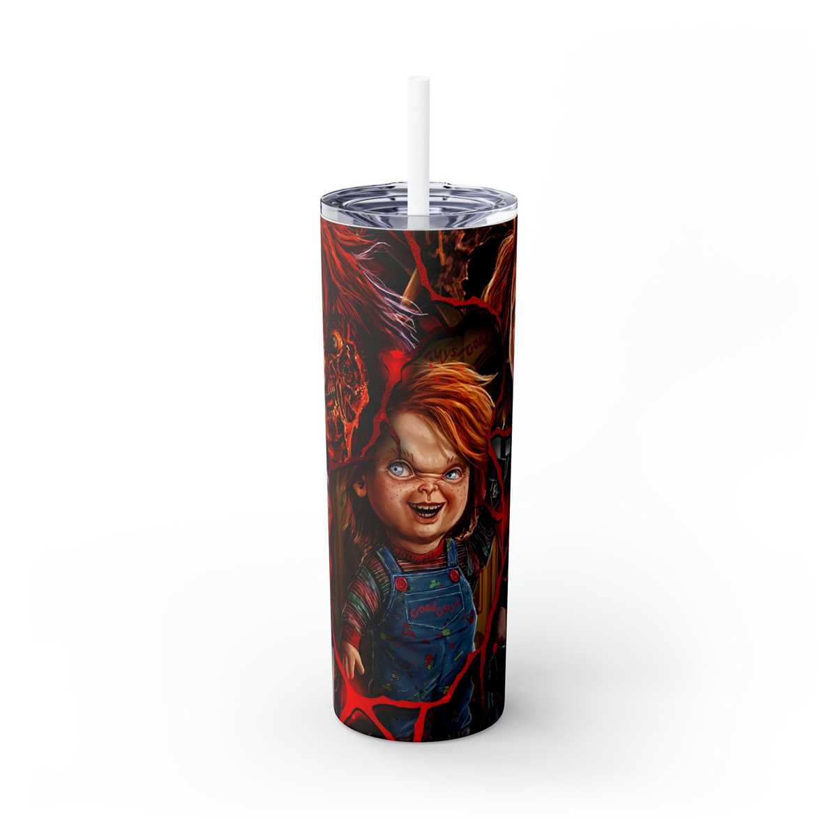 Chucky Doll Skinny Tumbler with Straw, 20oz | Inspire Uplift