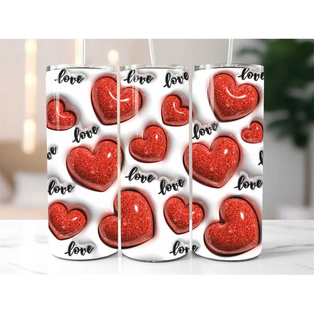 3D Look Red Glitter Love Hearts Inflated Look Tumbler, Valen | Inspire ...