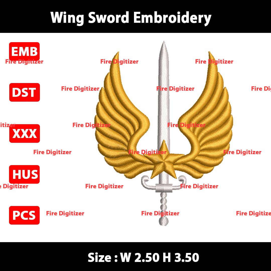Wing Sword With Star Embroidery Design. | Inspire Uplift