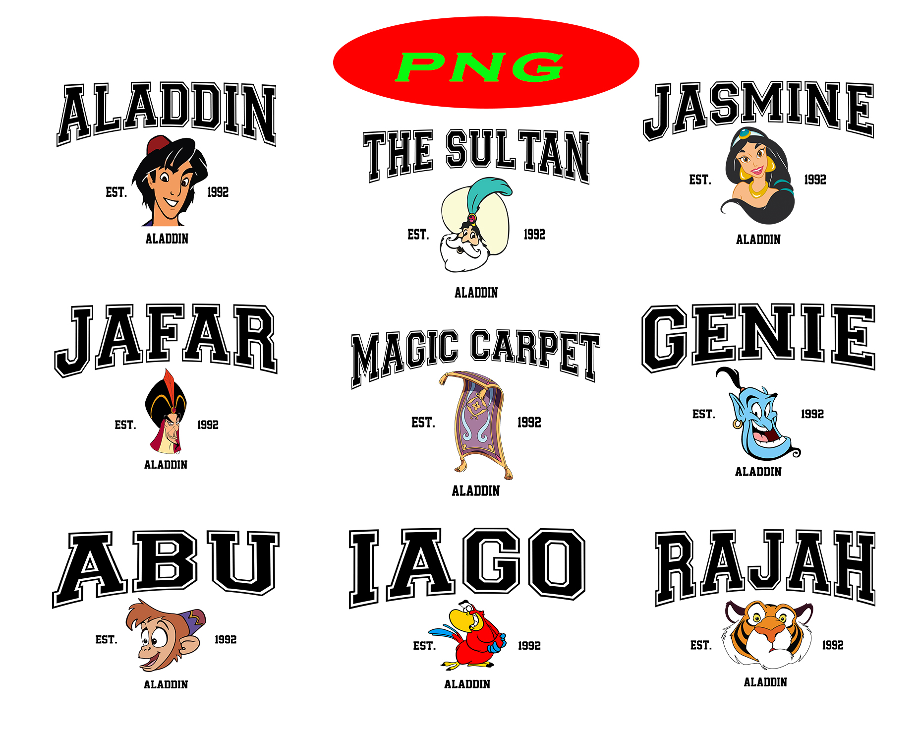 Vintage Disney Aladdin Characters Group Custom Png Wdw Magi Inspire