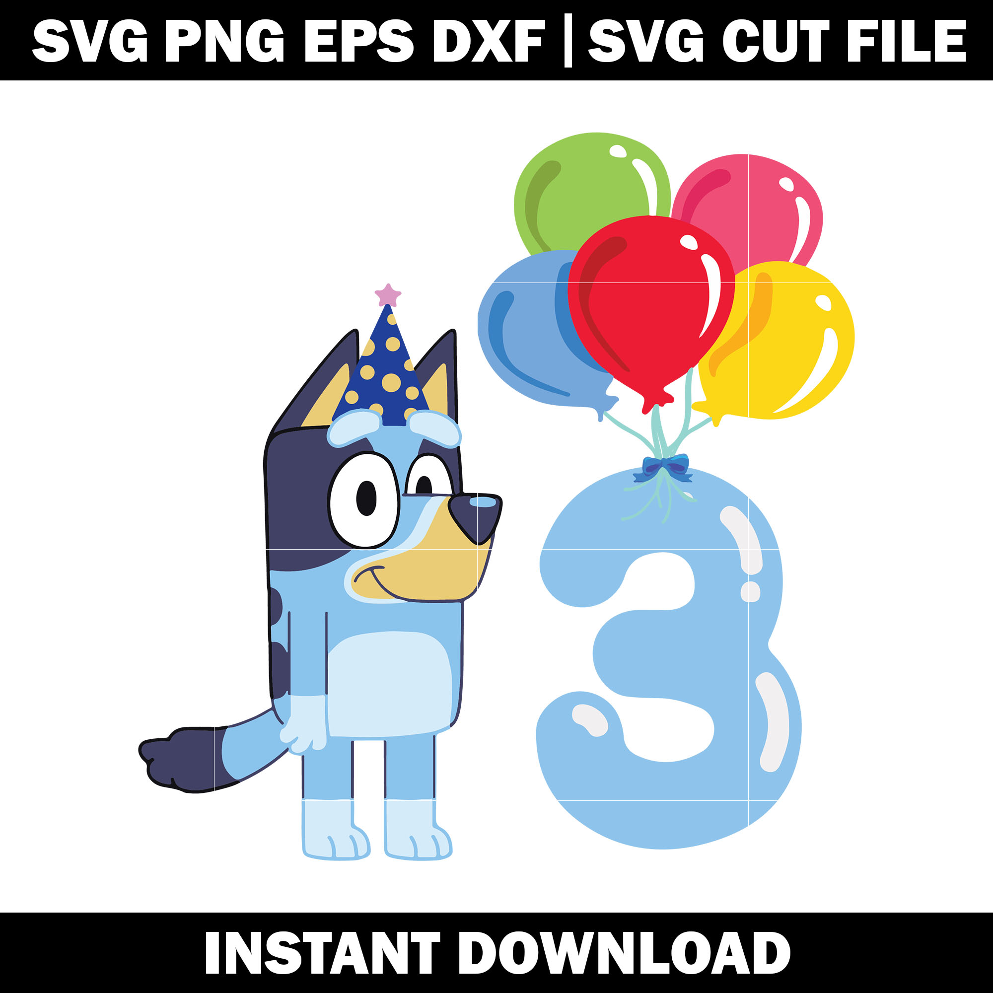 bluey 3rd birthday bandit heeler svg, Bluey cartoon svg, log | Inspire ...