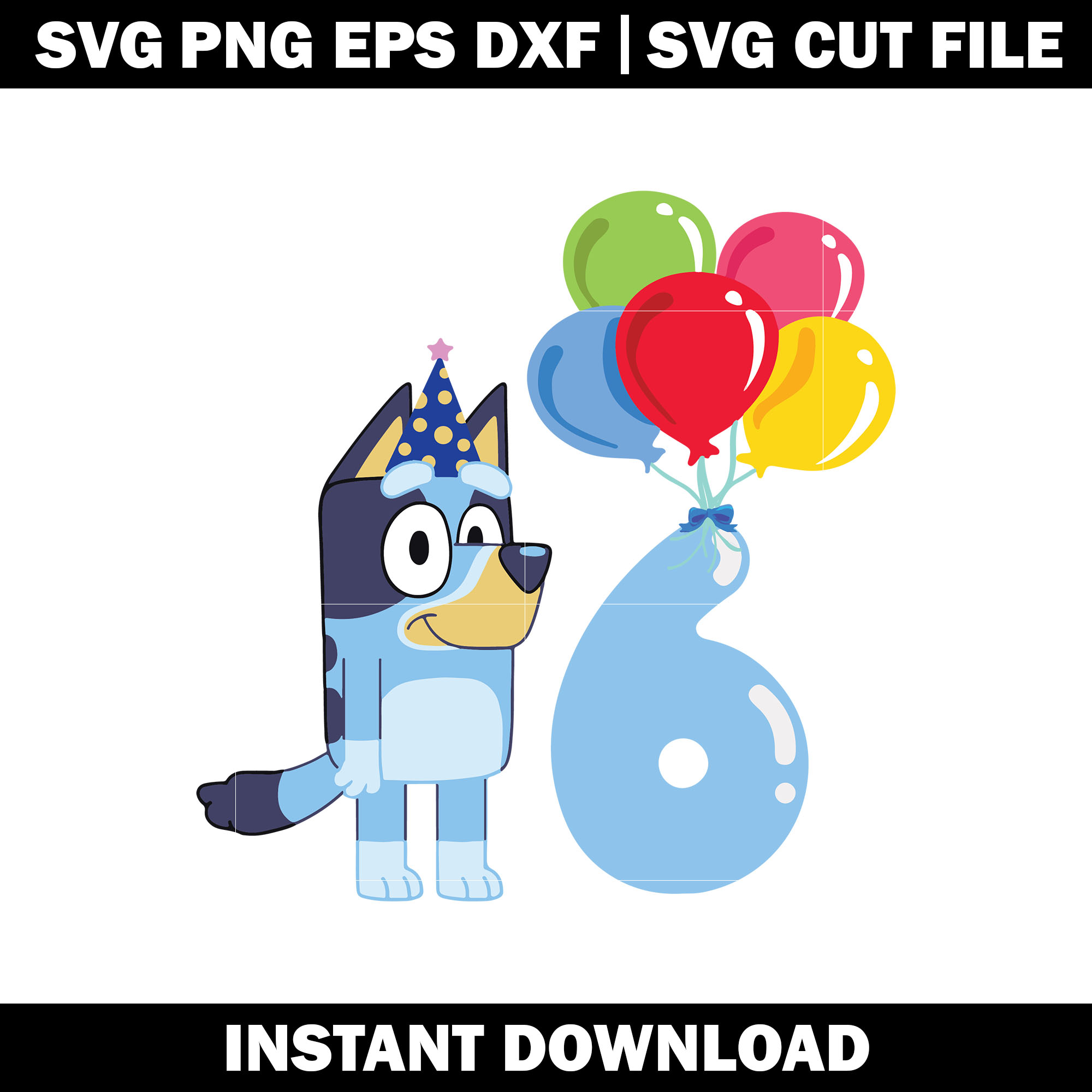 bluey 6th birthday bandit heeler svg, Bluey cartoon svg, log | Inspire ...