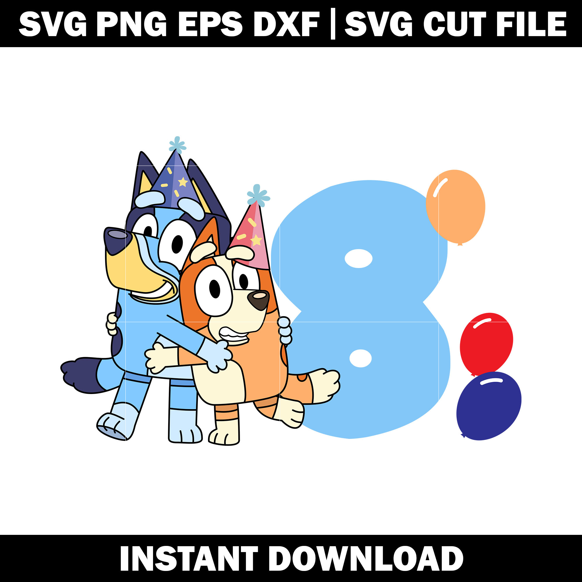 Bluey 8th Family Party svg, Bluey cartoon svg, logo file svg | Inspire ...