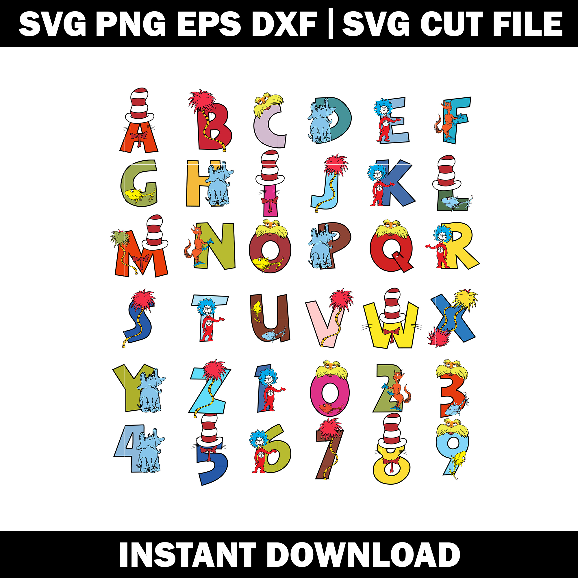 Dr Seuss Alphabet Cartoon svg, Dr Seuss svg, logo shirt svg, | Inspire ...