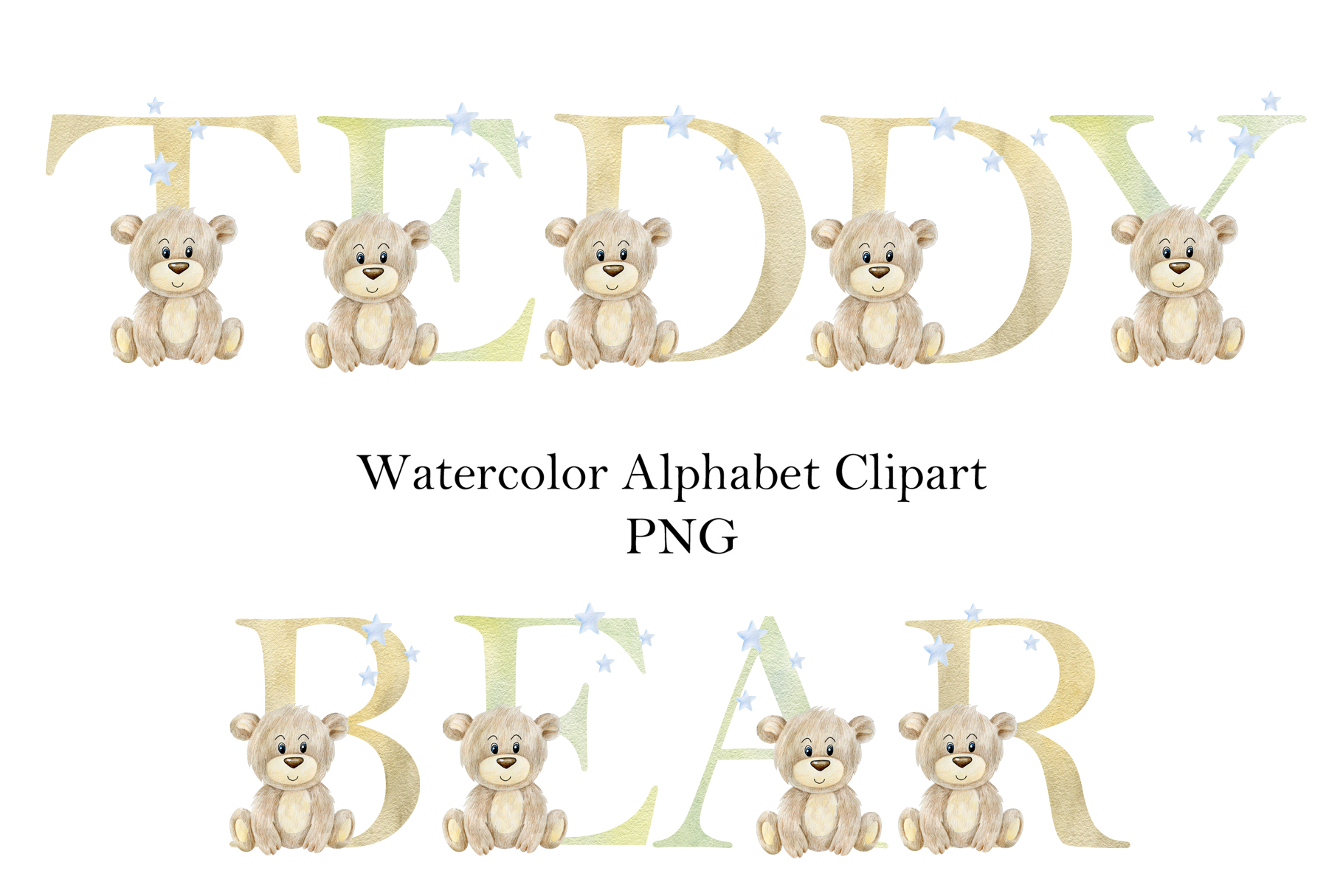 Watercolor teddy bear, letters, baby boy alphabet, birthday | Inspire ...