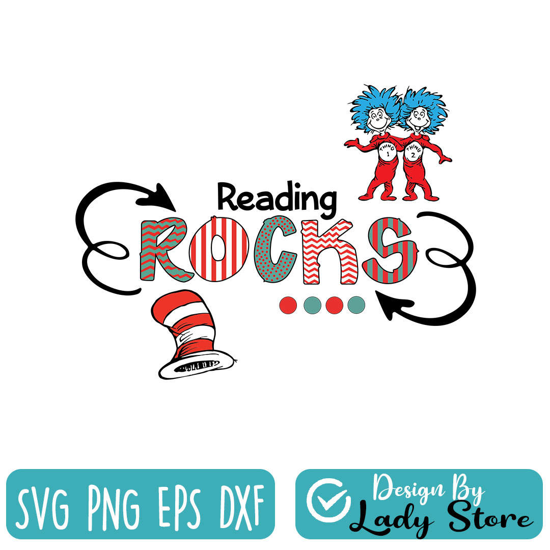 Dr Seuss Reading Rocks Svg, Dr Seuss Svg, The Cat In The Hat | Inspire ...