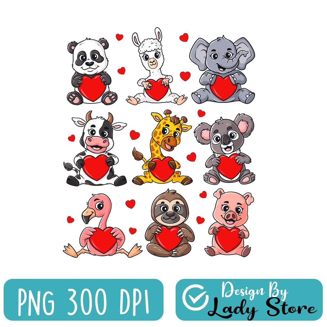 Valentine animal with heart PNG, cute animal PNG, Cricut, PN - Inspire ...