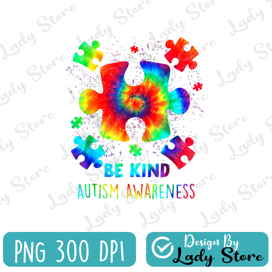 Be Kind Puzzle Pieces Tie Dye Autism Awareness Png, Autism A | Inspire ...