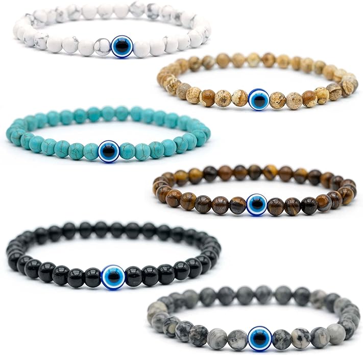 Natural Stone Agate Elastic Evil Eye Bracelet Kit with Charm | Inspire ...