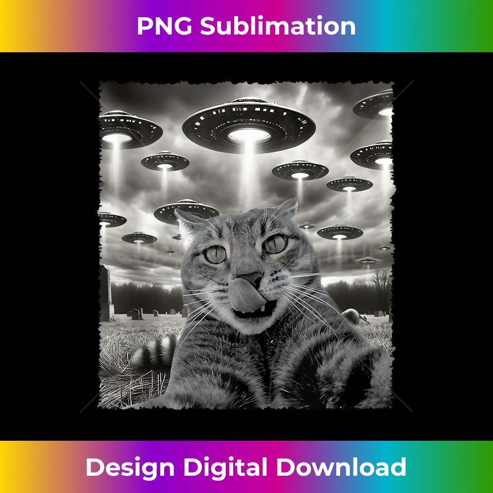Classic Cat Selfie With UFO Distressed Arts Cats UFOs Aliens | Inspire ...