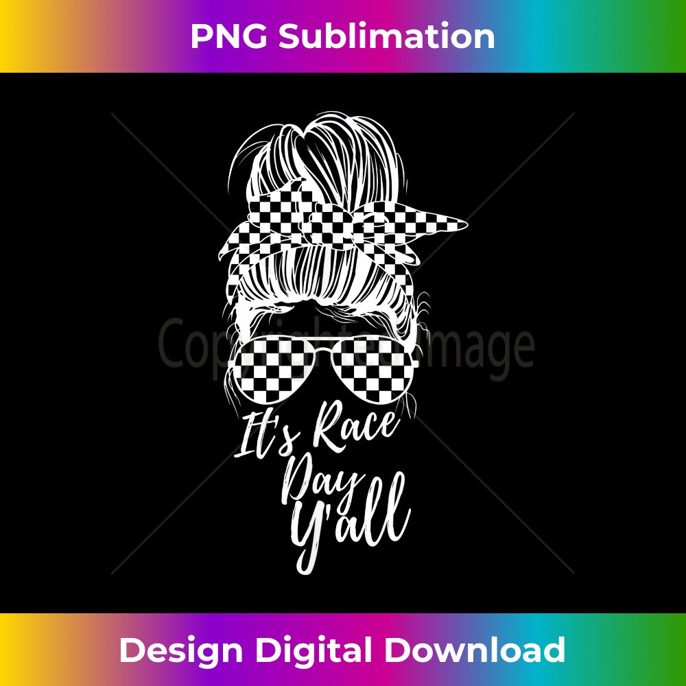 It's Race Day Y'all Checkered Flag Racing Messy Bun Design - - Inspire ...