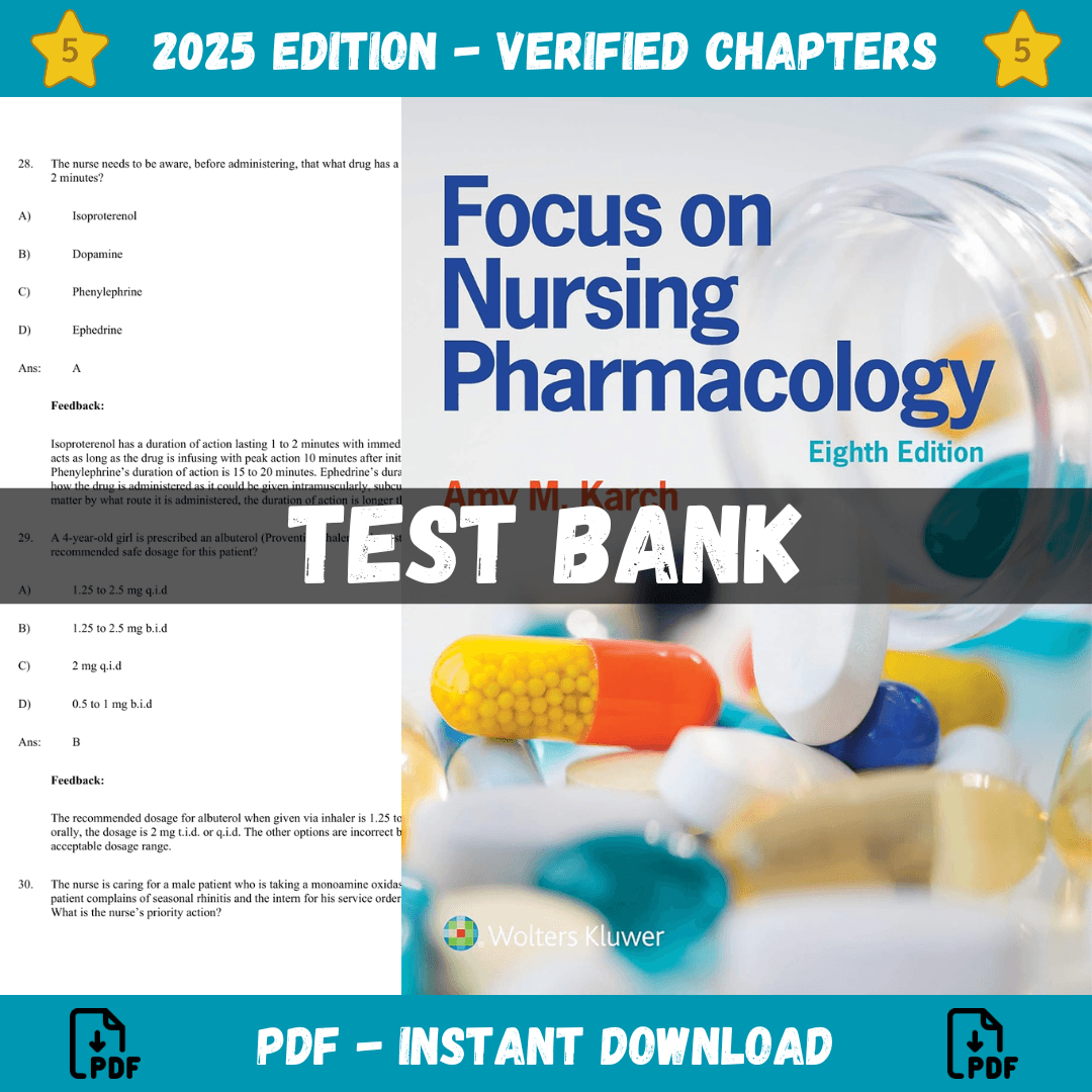 Test Bank for Focus on Nursing Pharmacology 8th Edition Test | Inspire ...