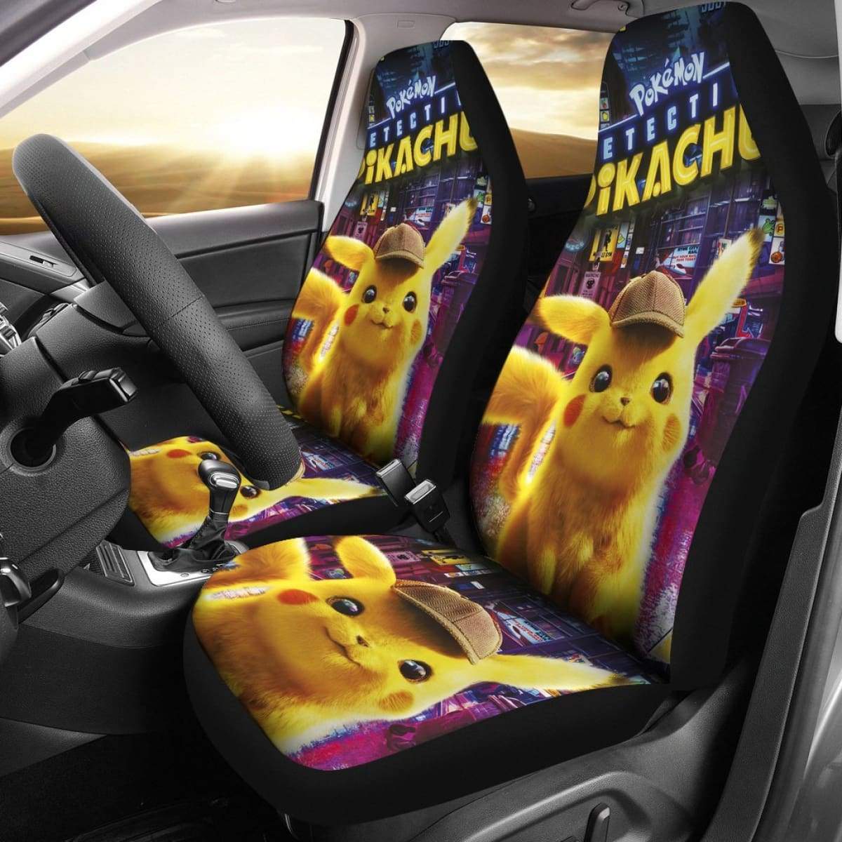 Pikachu Detective Car Seat Covers Pokemon Anime Fan Gift - Inspire Uplift