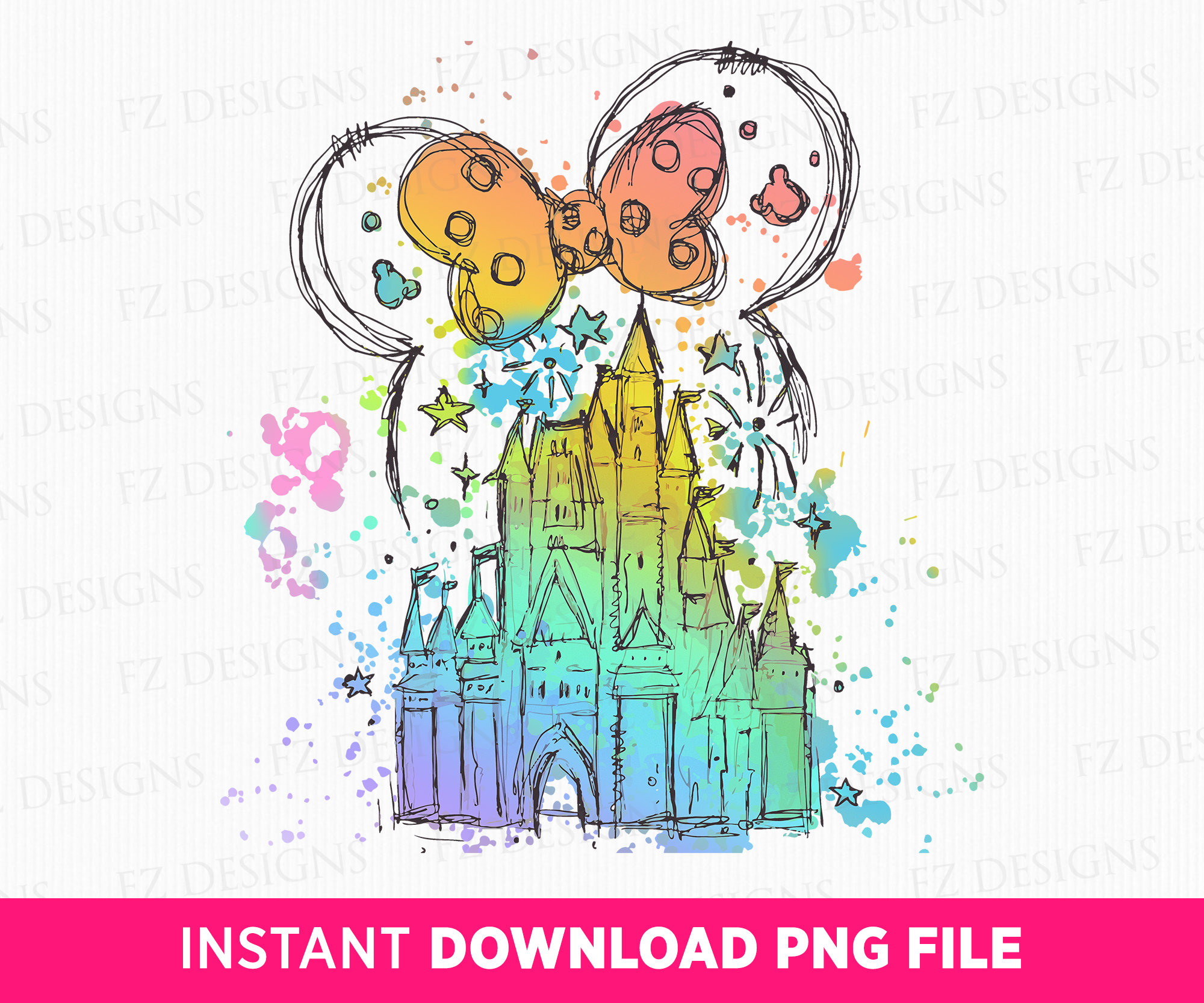 Watercolor Magical Kingdom Png, Mouse Ear Castle Png, Retro | Inspire ...