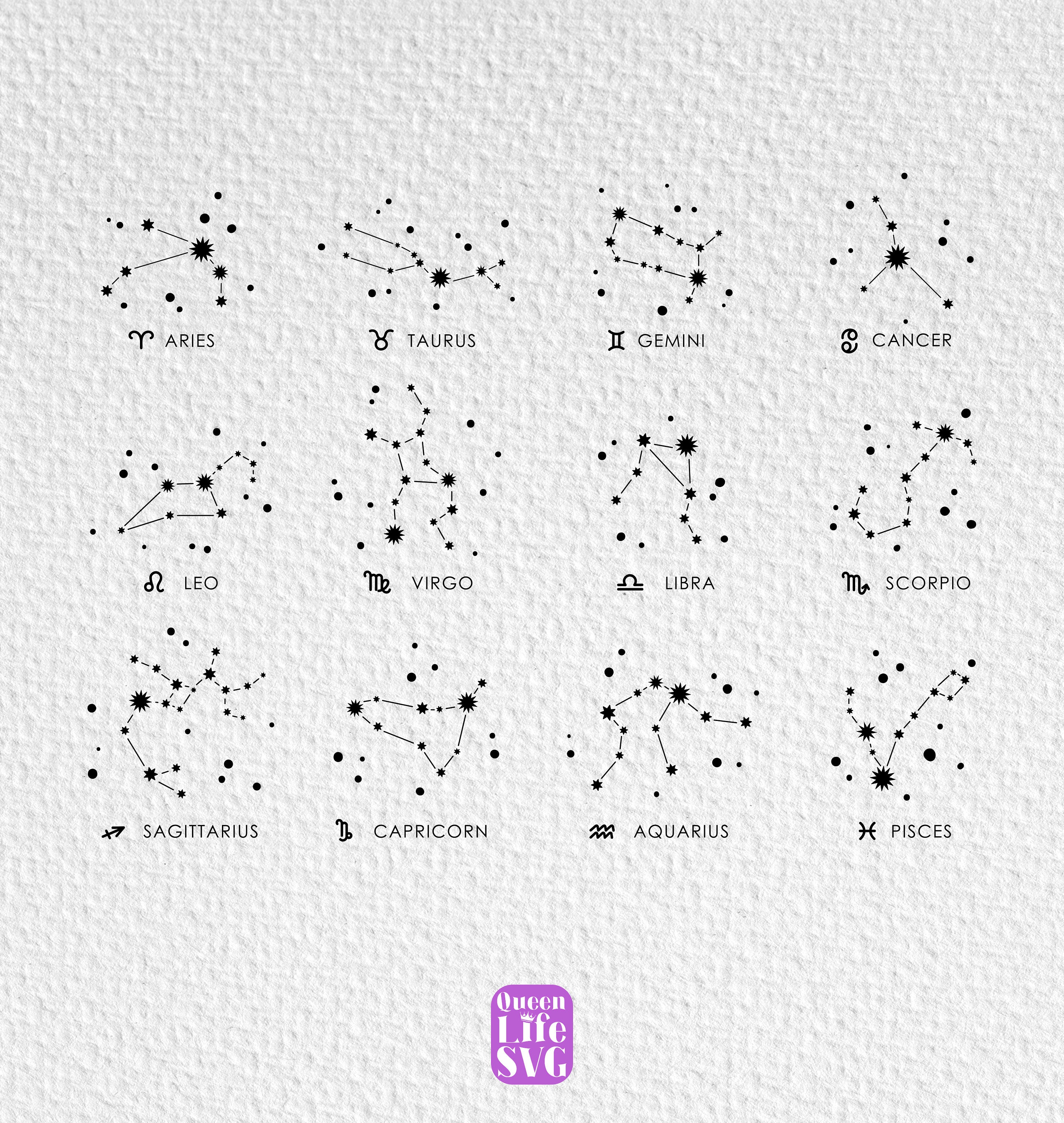 Zodiac Signs Celestial Bundle Svg, All Zodiac Signs Bundle S | Inspire ...