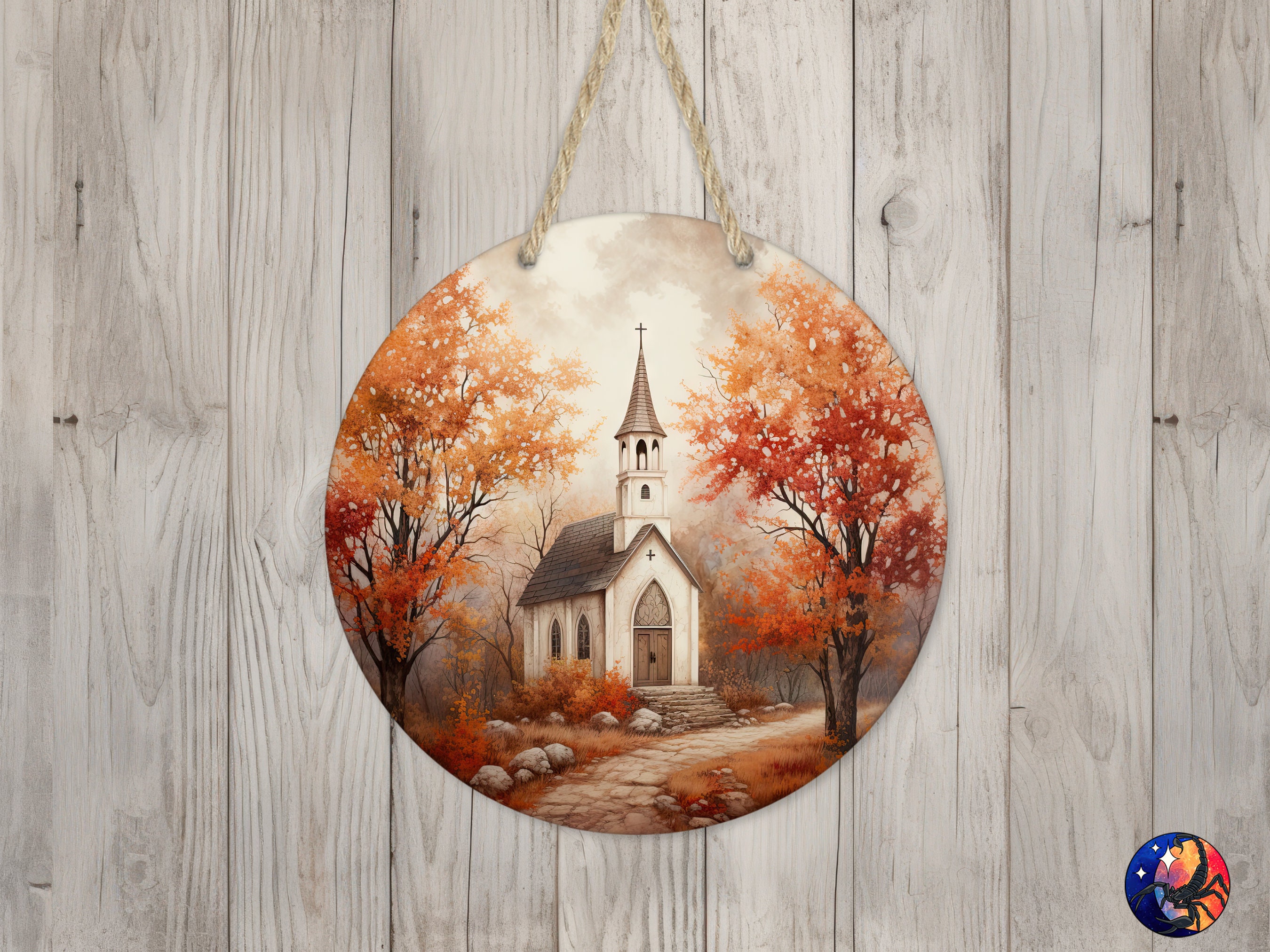 Rustic Church Fall Landscape Sign Round Door Hanger Design, | Inspire ...