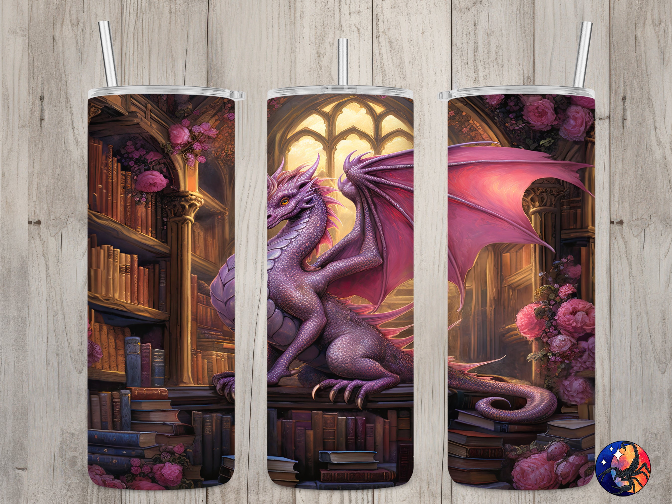 Seamless Cute Pink Book Dragon Library Design, Dragon 20 oz | Inspire ...