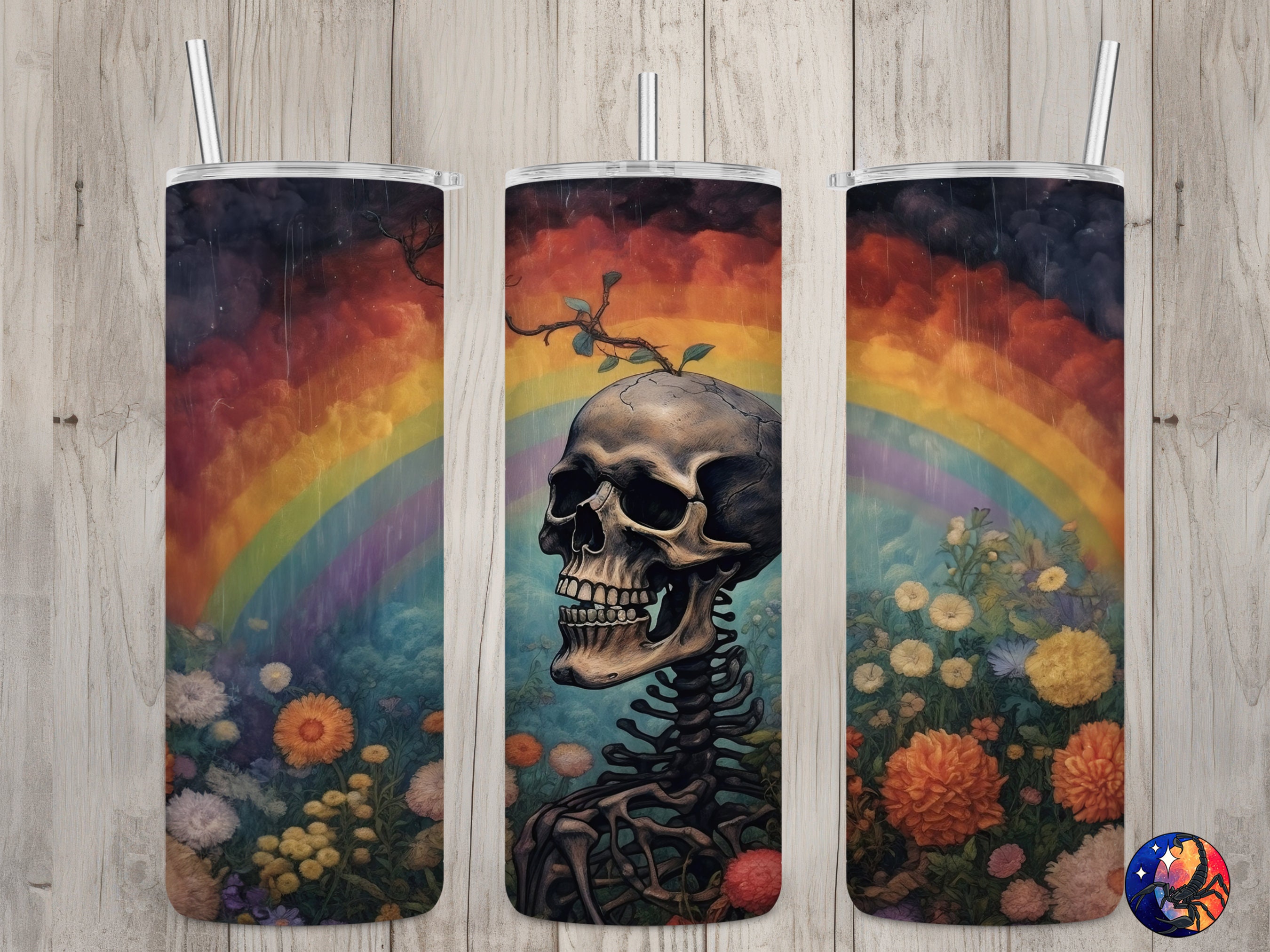 Seamless Dark Retro Rainbow Skeleton Design, Skeleton 20 oz | Inspire ...