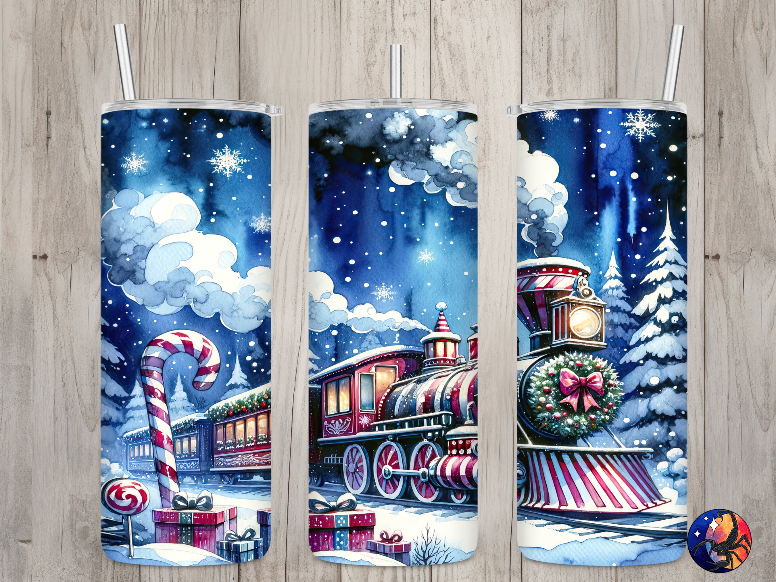 Seamless Peppermint Candy Cane Train Design, Christmas 20 oz | Inspire ...