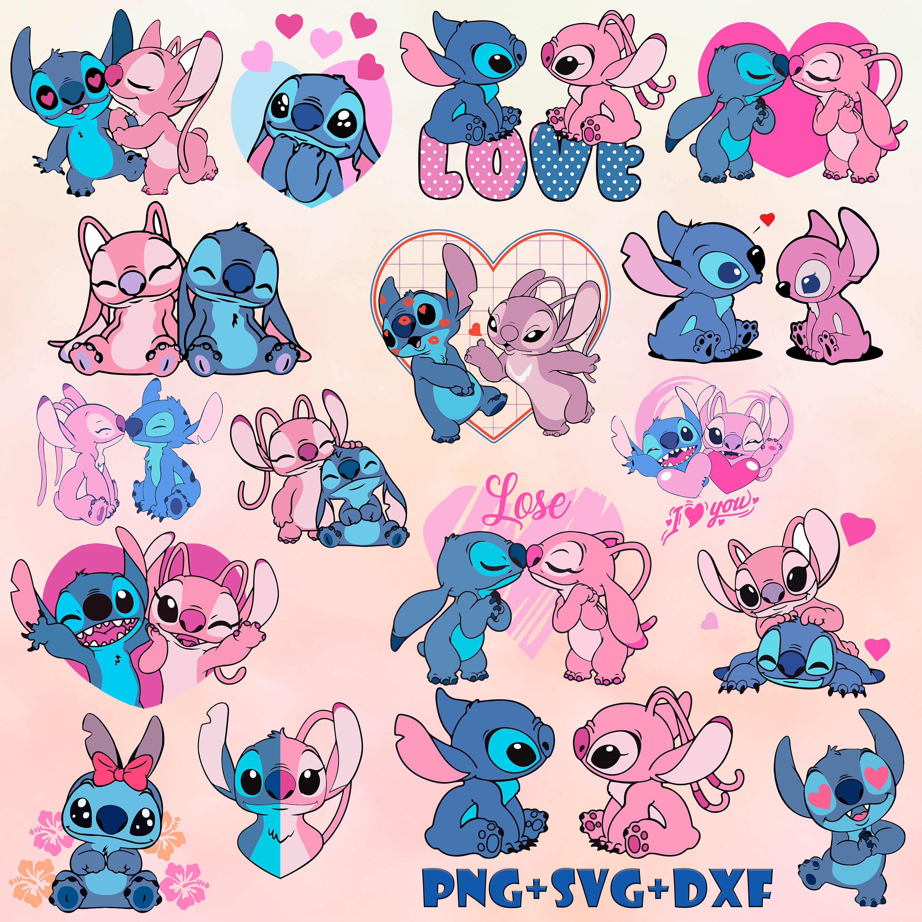 Stitch and Angel Valentines SVG PNG DXF Vector Clipart Layer | Inspire ...