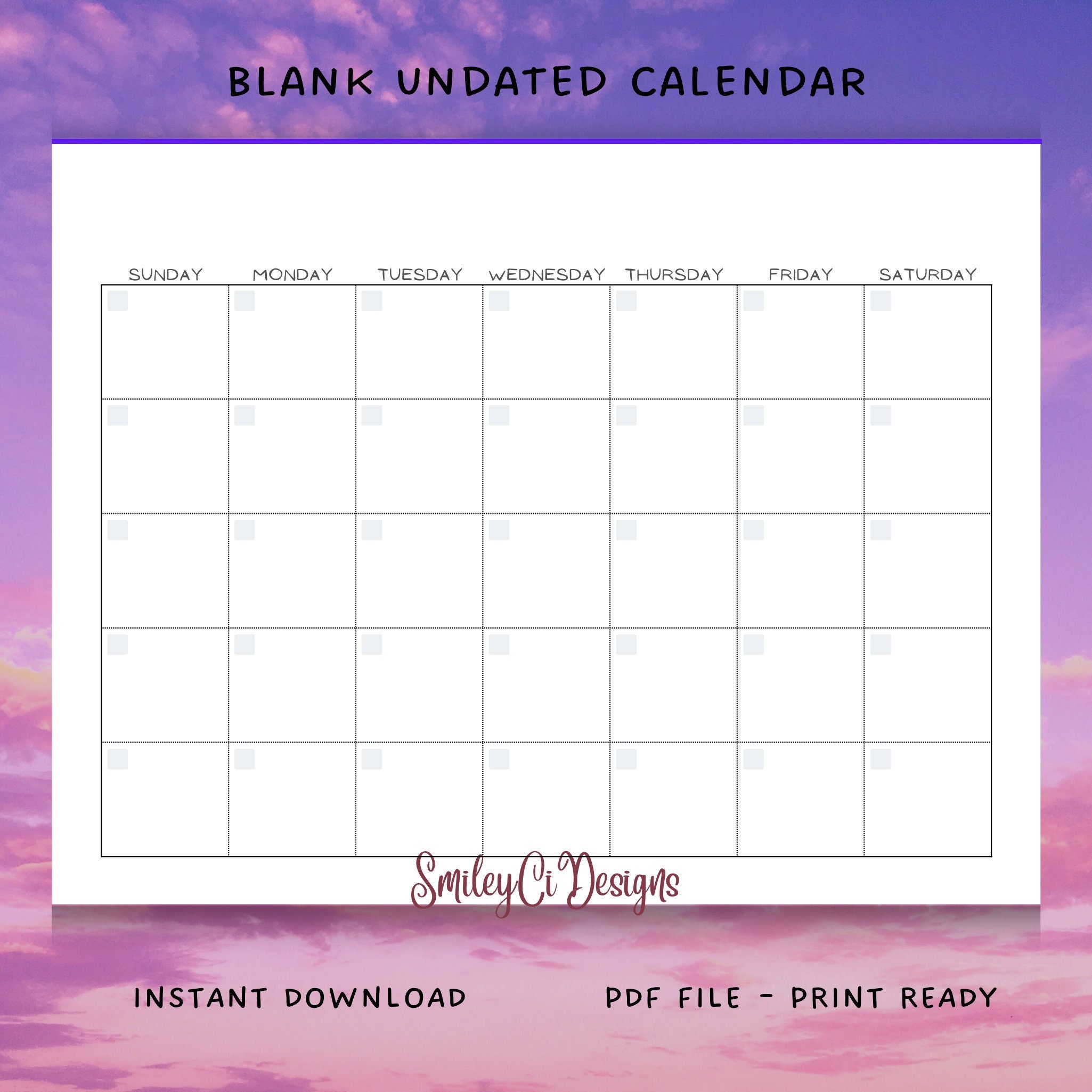Cap , 3 Styles , Blank Month Calendar , PDF , Digital File , | Inspire ...