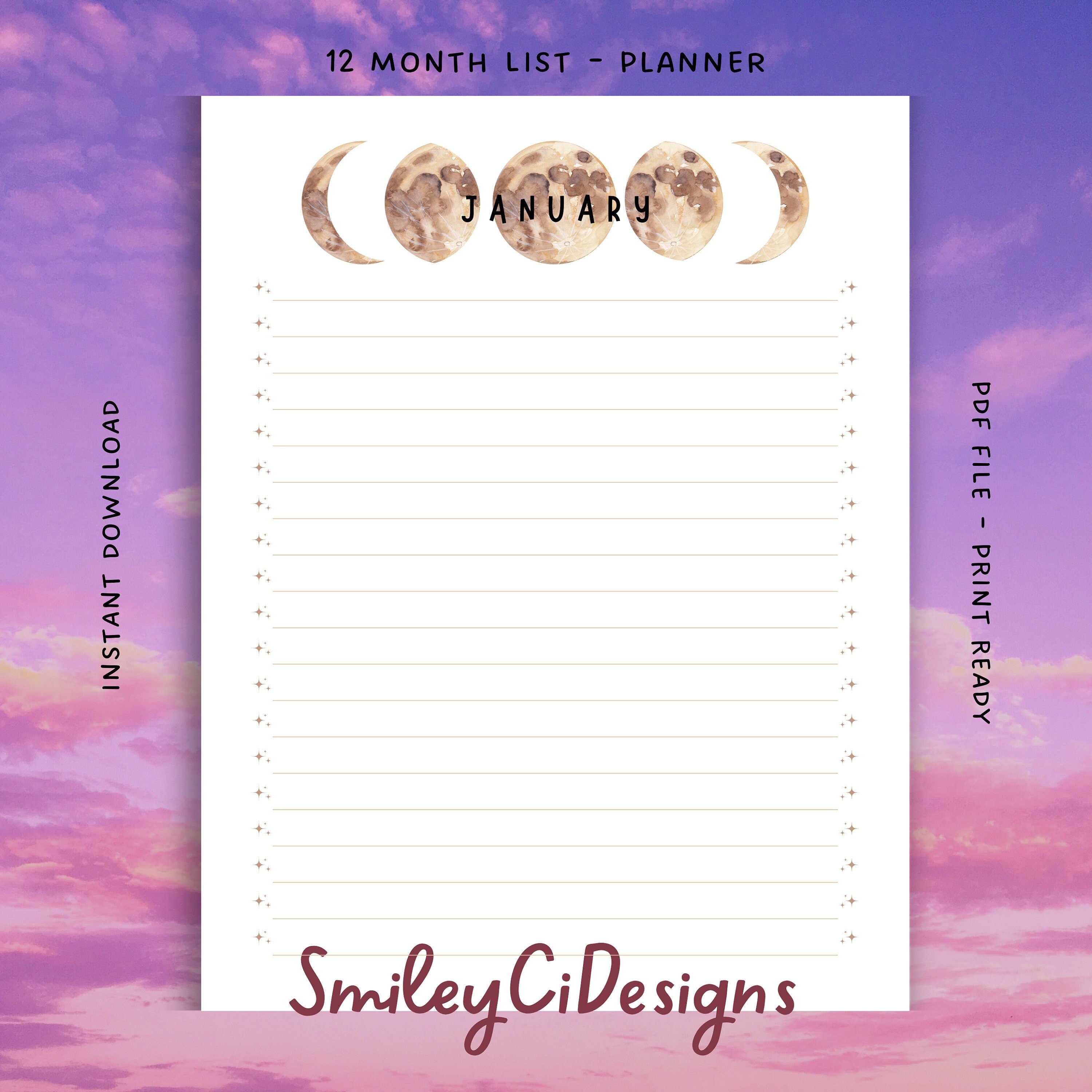 Moon Phase , 12 Month Overview , Checklist , Tasks , Reminde | Inspire ...