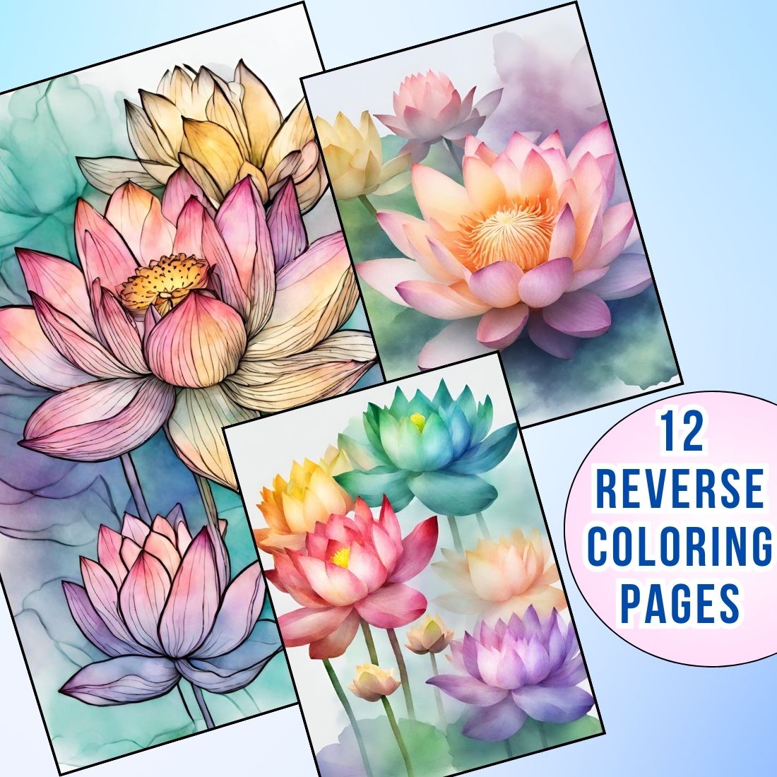 12 Watercolor Lotus Reverse Coloring Pages | Adventure for t | Inspire ...