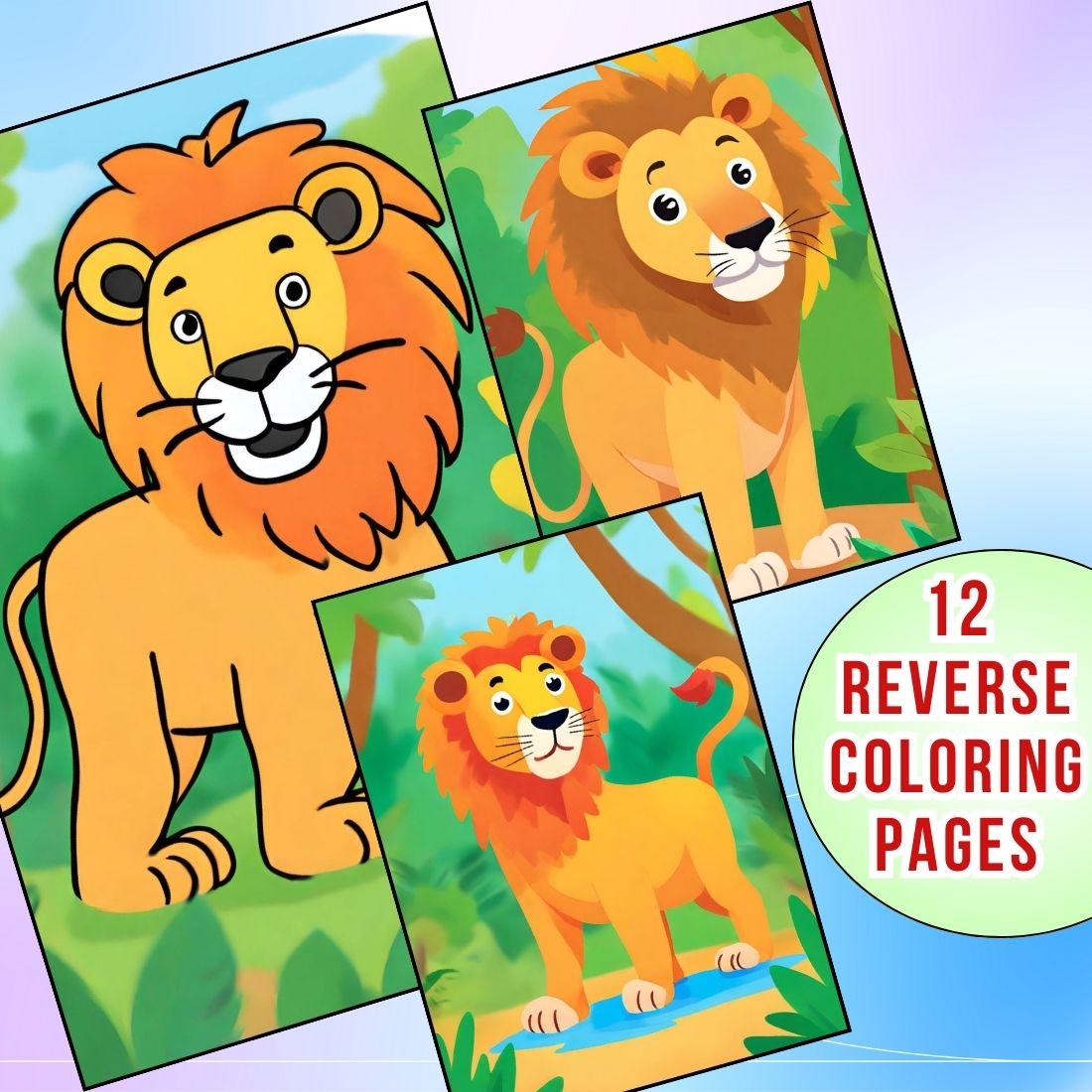12 Lion Reverse Coloring Pages for Kids & Adults - Unleash Y - Inspire ...