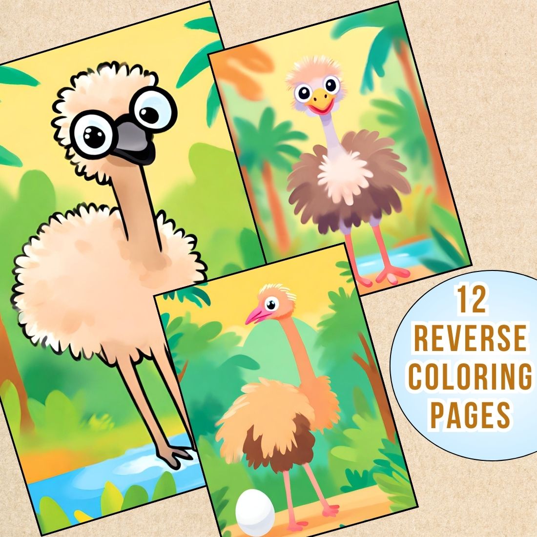Learn About Ostriches with Reverse Coloring Pages | Stress R | Inspire ...